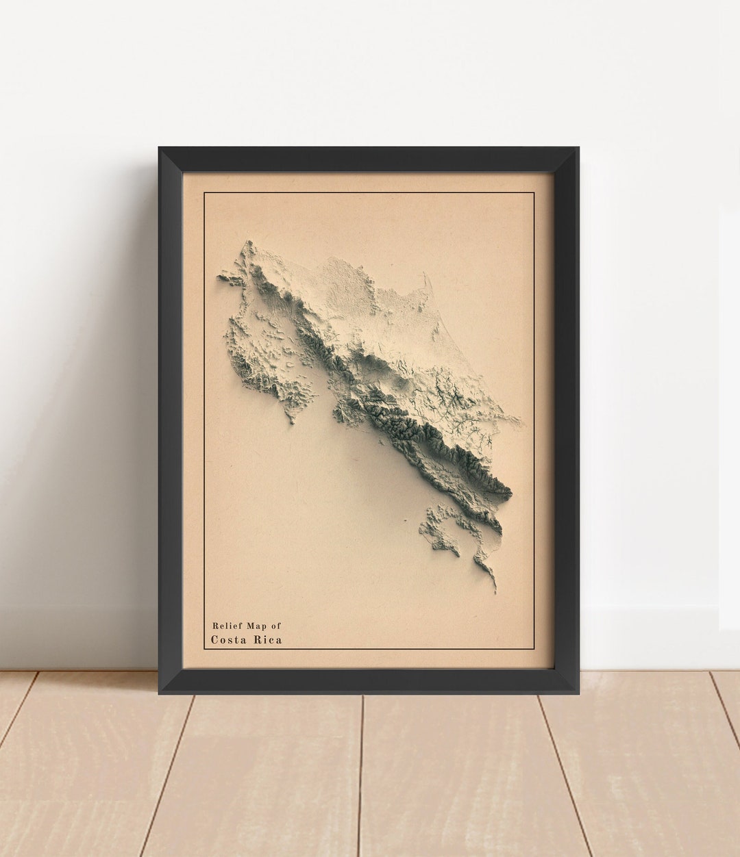 Costa Rica Minimalist Relief Map | Costa Rica Wall Art | Framed Costa ...