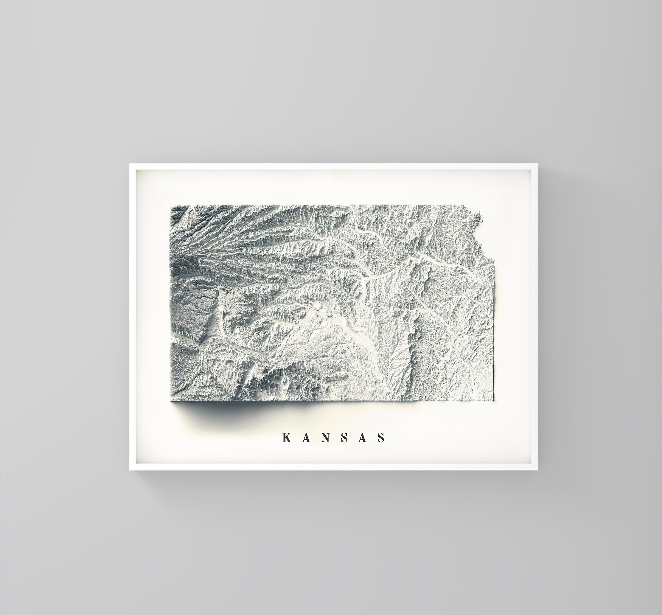 Kansas Map, Kansas Relief Map, Kansas Wall Decor, Kansas Minimalist Map ...
