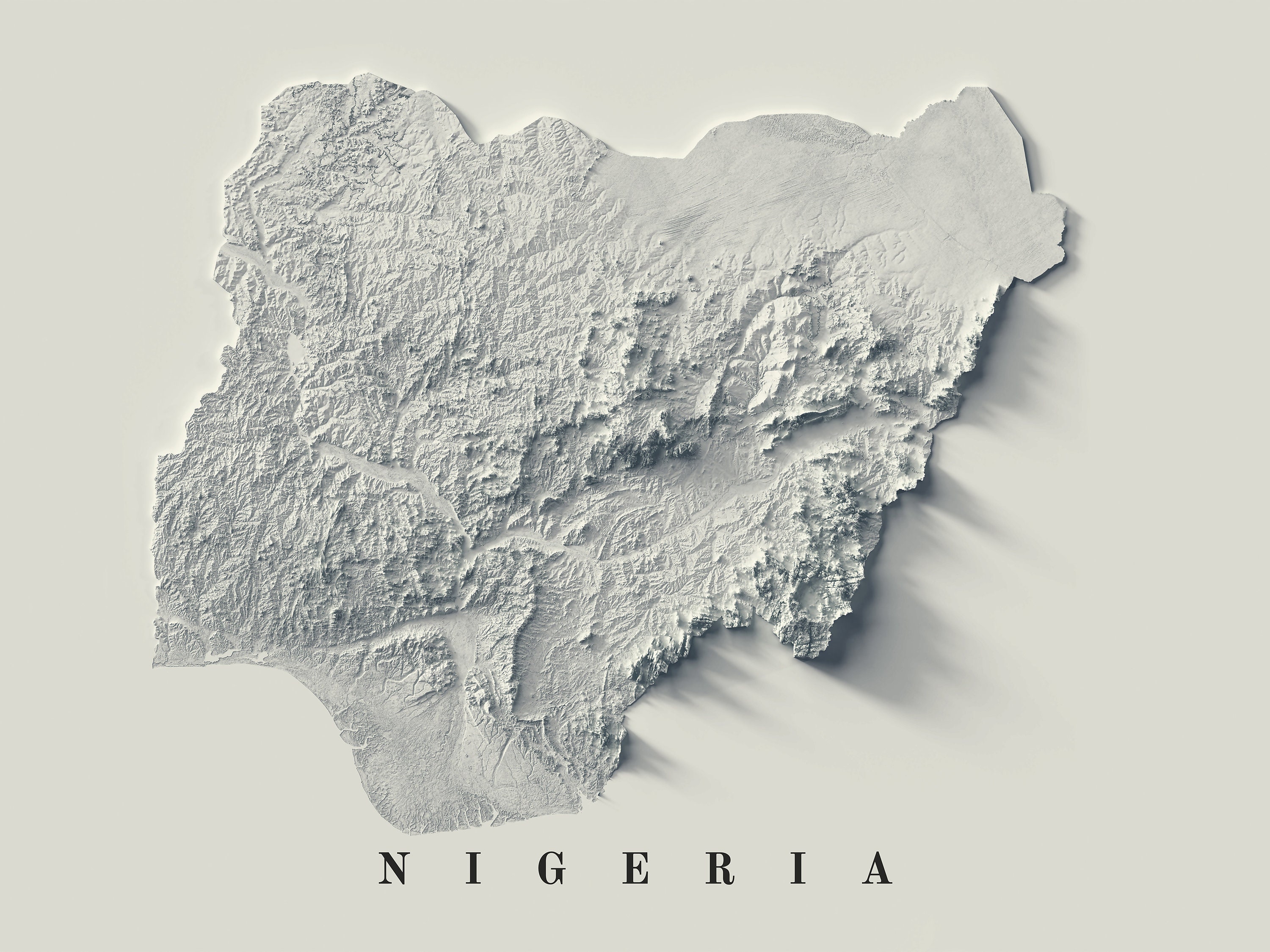Nigeria Map set With Two Maps, Nigeria Shaded Relief Map, Nigeria Wall ...