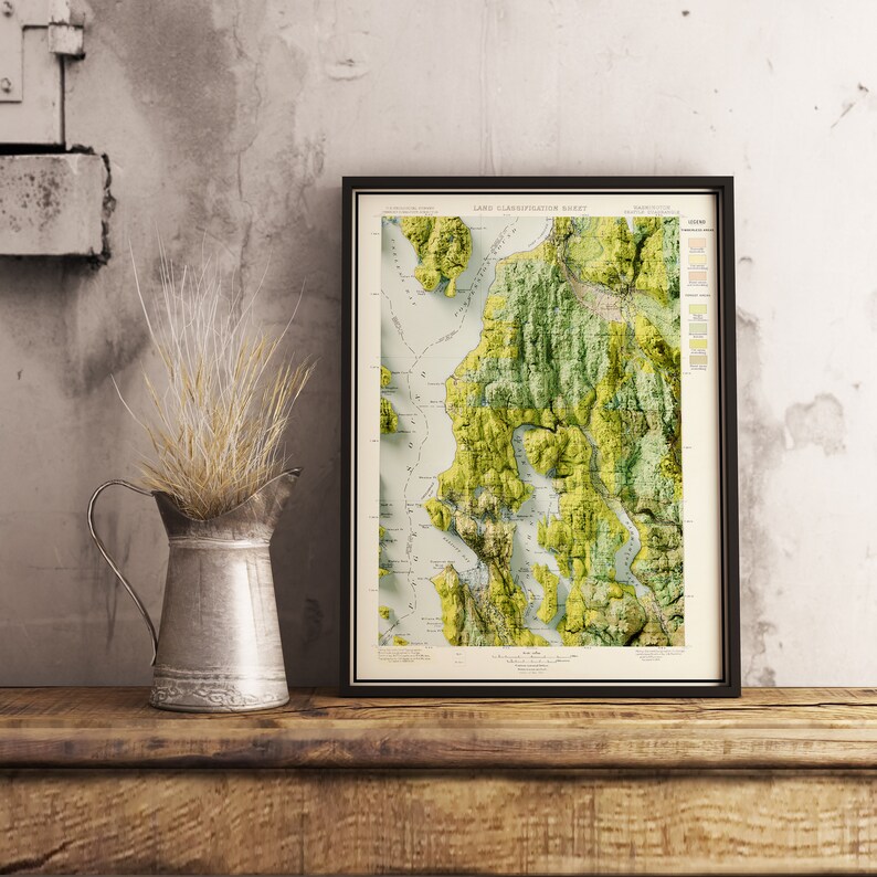 Seattle Map Relief Map of Seattle Seattle Historical Map Vintage Map of ...