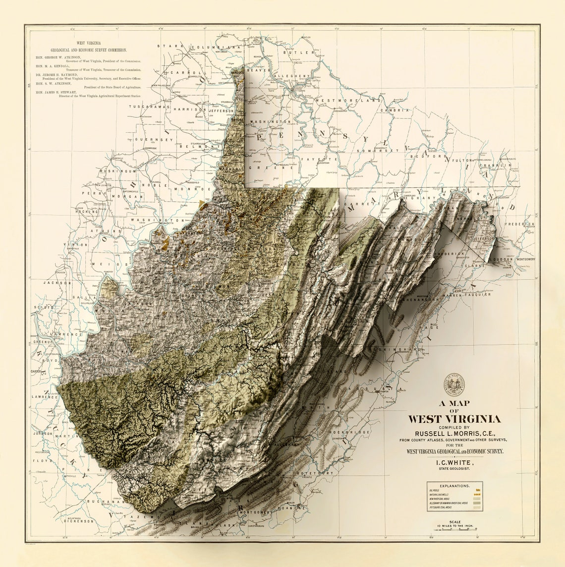 Map of West Virginia Relief Map of West Virginia Vintage - Etsy