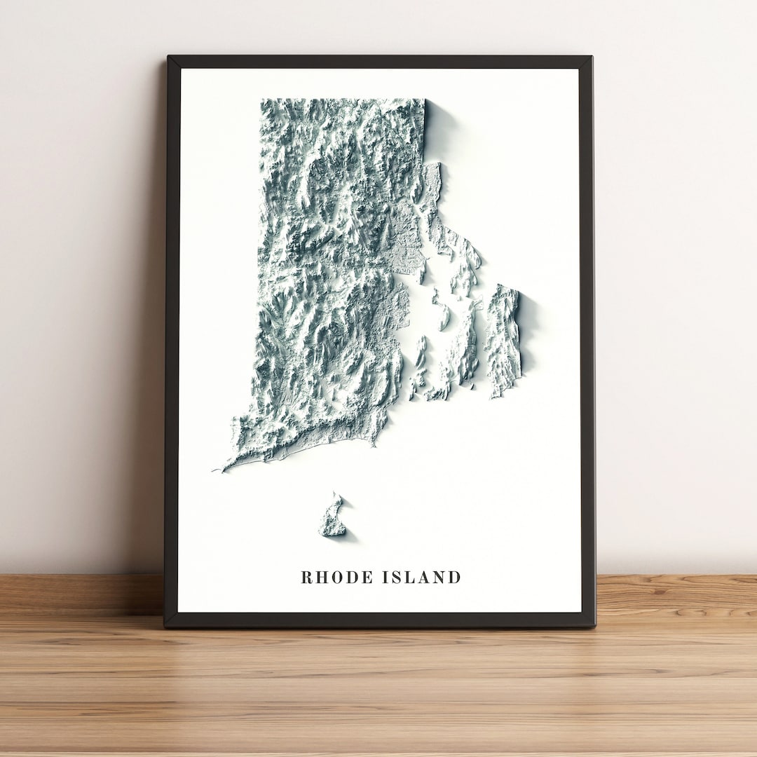 Rhode Island Map, Rhode Island Relief Map, Rhode Island Wall Decor ...