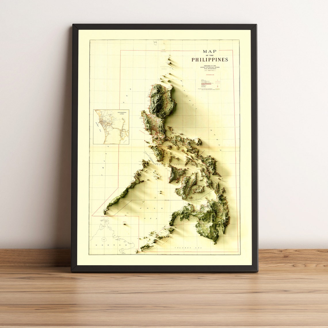 Philippines Map Relief Map of the Philippines Philippines - Etsy