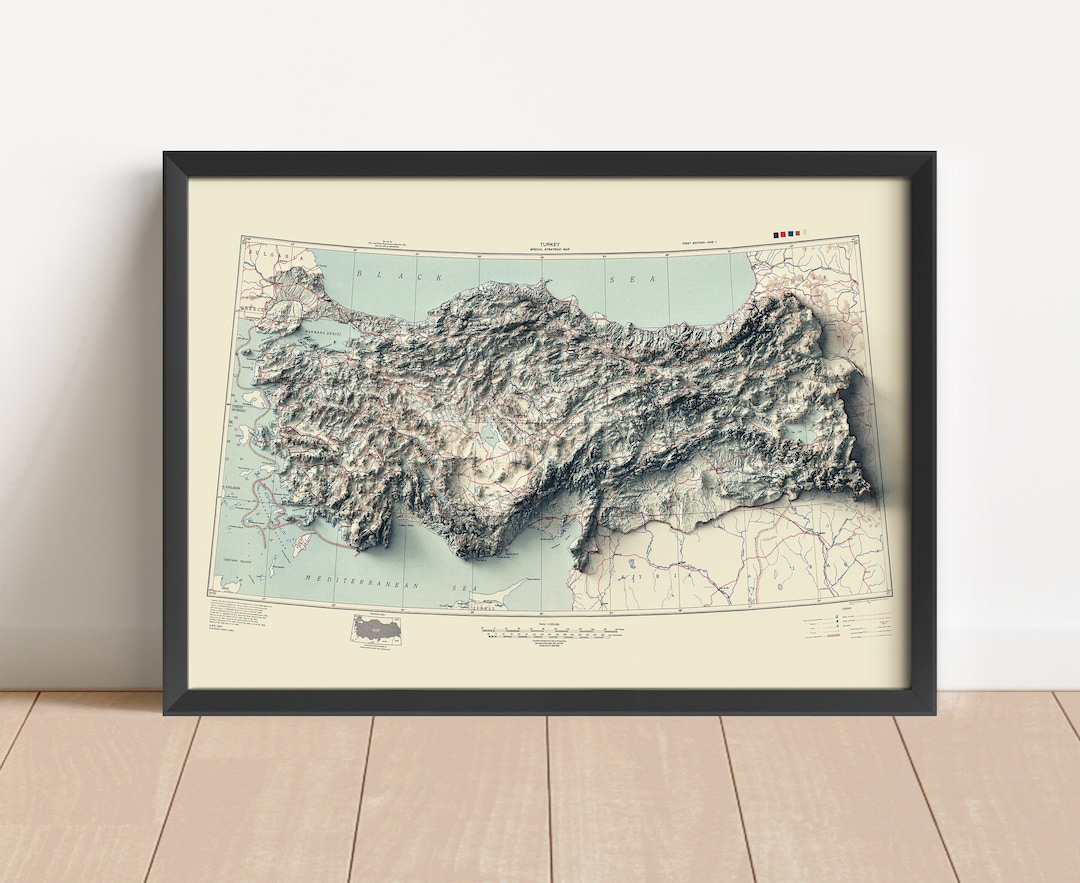 Turkey Vintage Relief Map, Based on 1946 Original | Turkey Wall Art ...