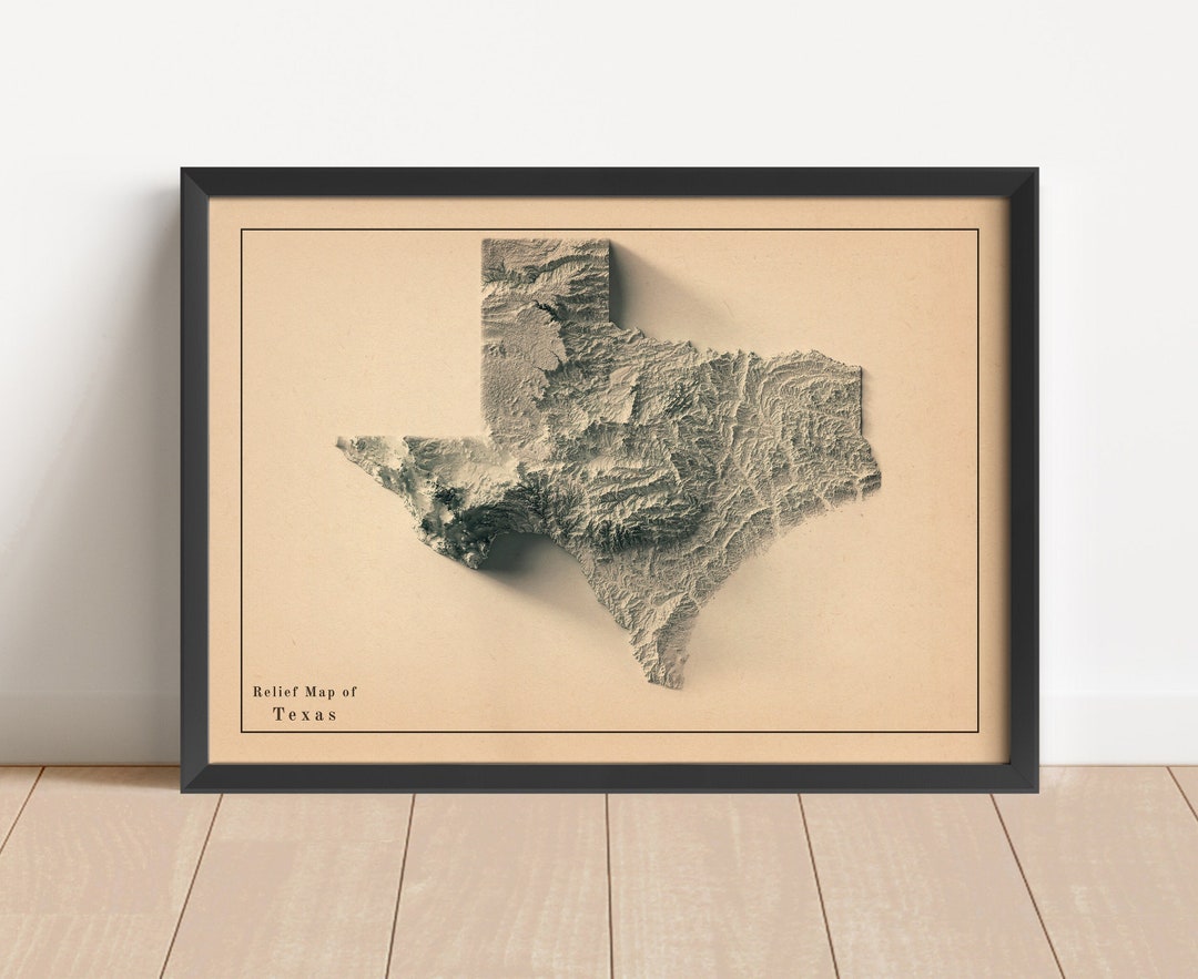 Texas Minimalist Relief Map | Texas Wall Art | Texas Framed Print ...