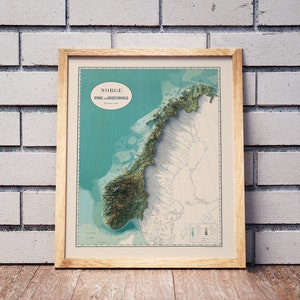 Norway Map, Norway Printable Map, Norway Relief Map, Norway Vintage Map ...