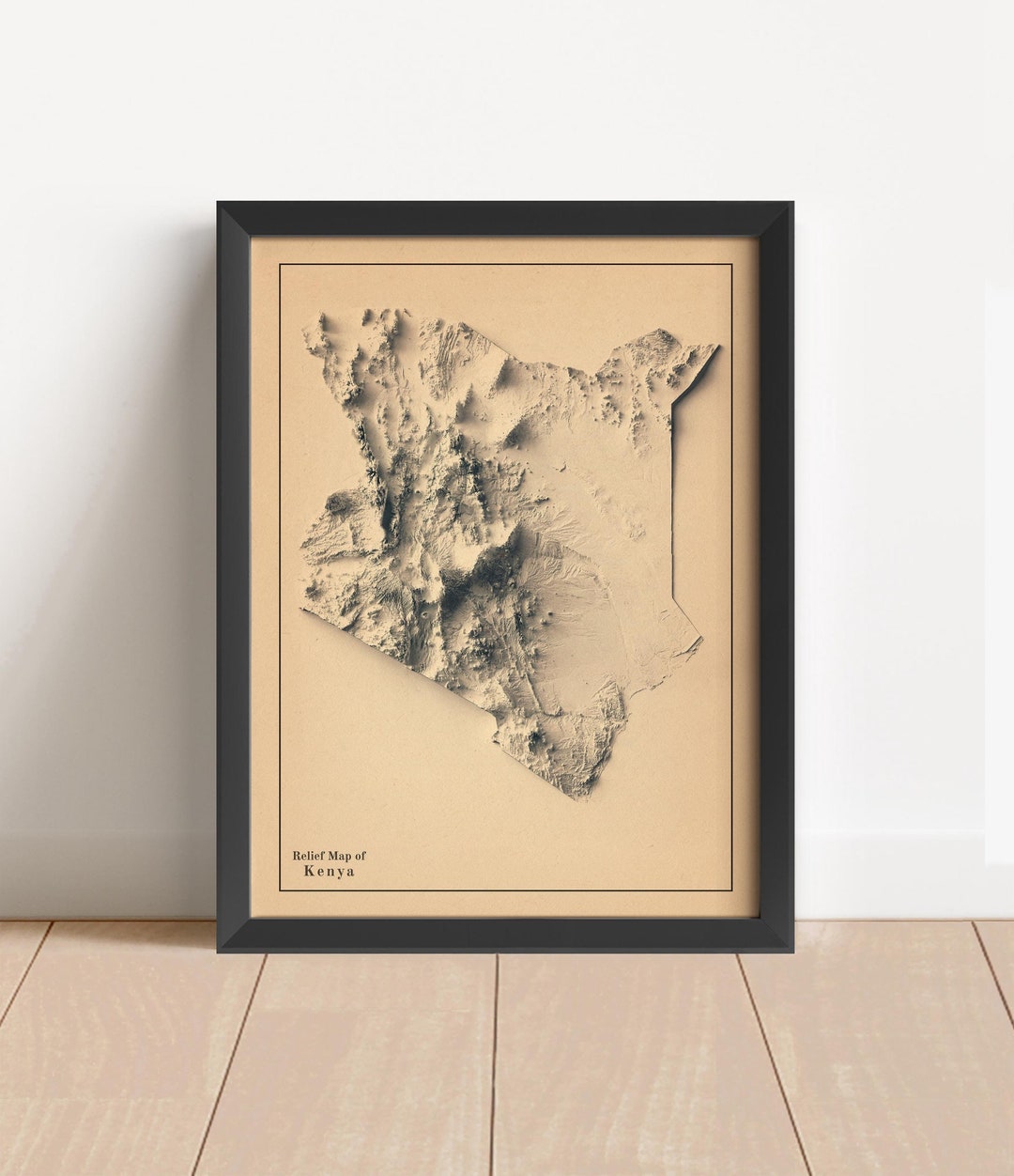Kenya Minimalist Relief Map | Kenya Wall Art | Kenya Framed Print ...