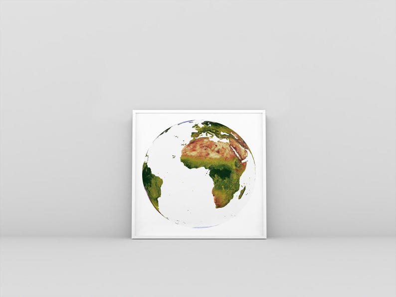 Vertical Perspective Projection World Map | Earth Map Print for Home ...