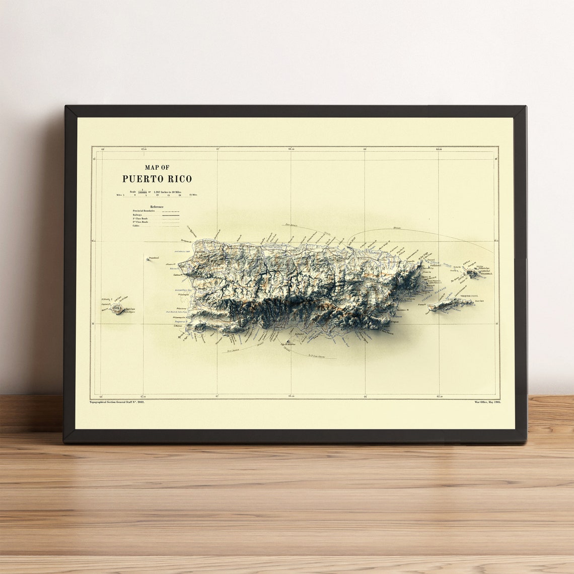 Puerto Rico Map 1905, Puerto Rico Relief Map, Puerto Rico Wall Decor ...