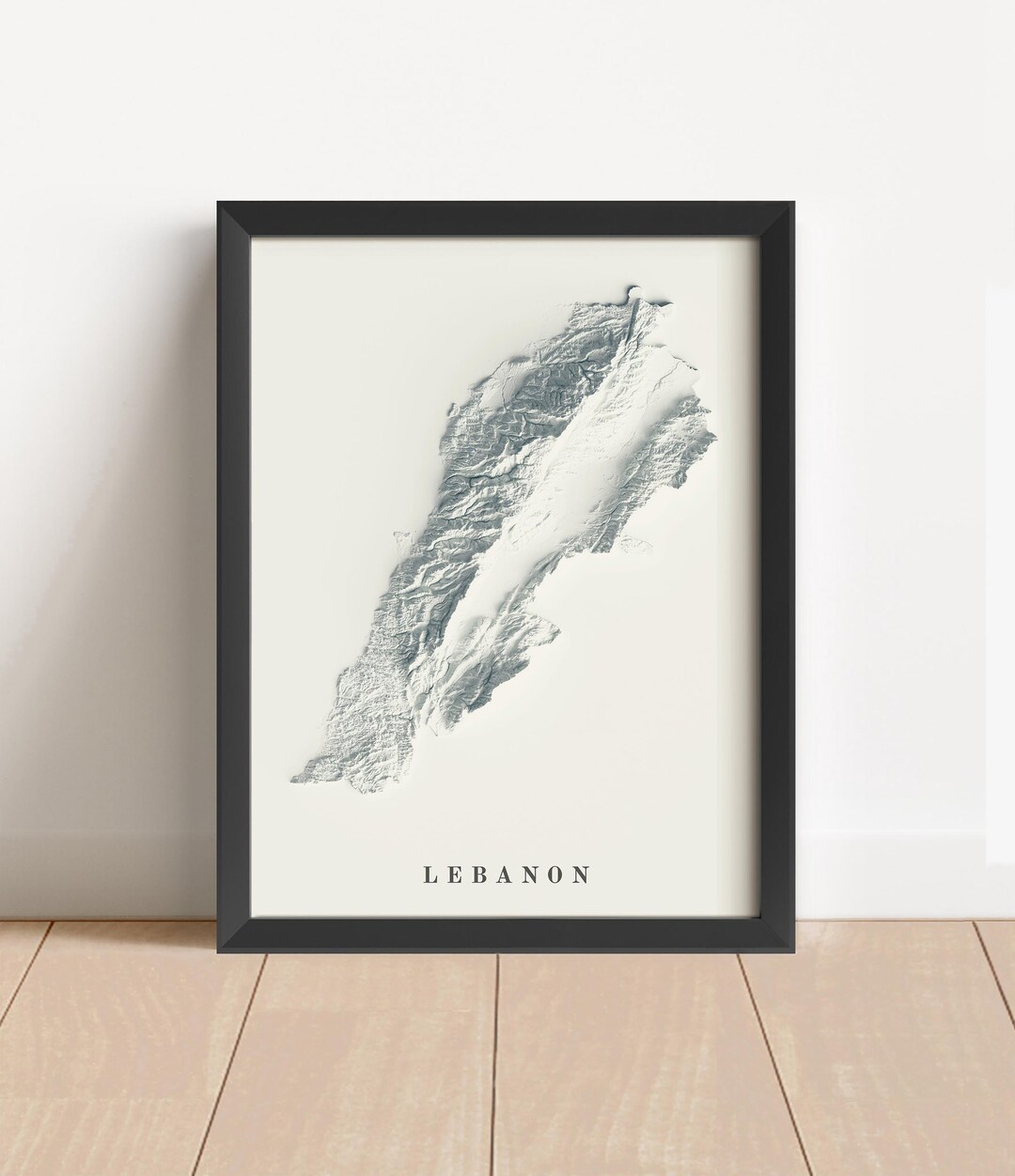 Lebanon Minimalist Relief Map | Lebanon Wall Art | Framed Lebanon Print ...