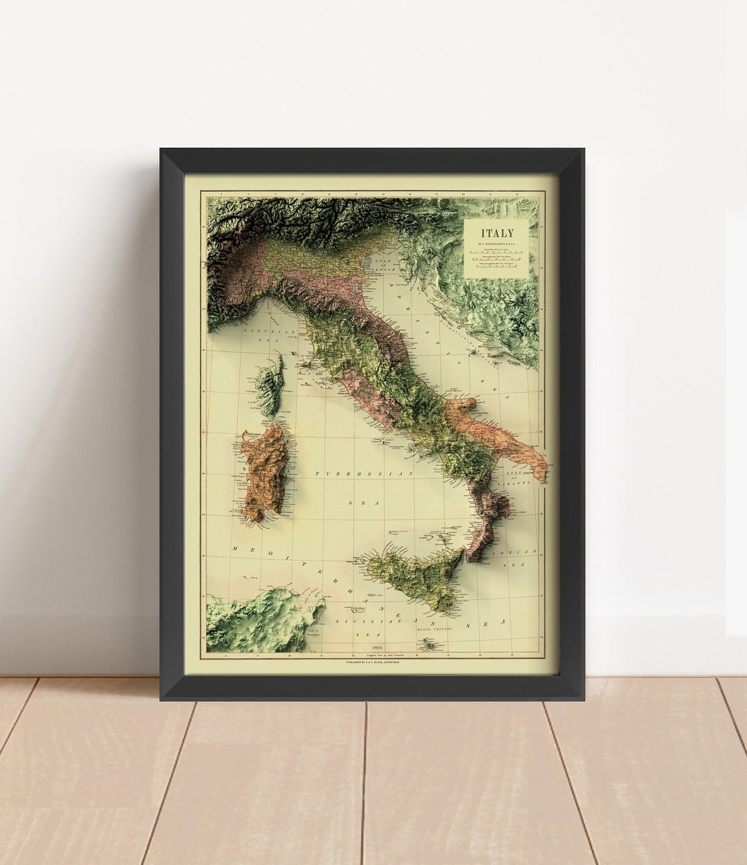 Italy Map (1890), Italy Relief Map, Italy Wall Decor, Italy Vintage Map ...