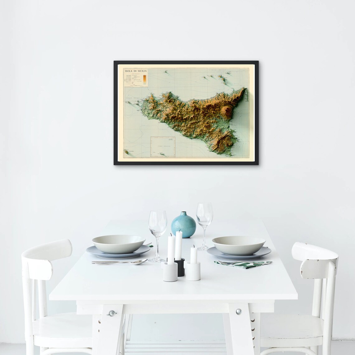 Sicily Map Sicily Relief Map Sicilia Wall Decor Vintage Map of Sicily ...
