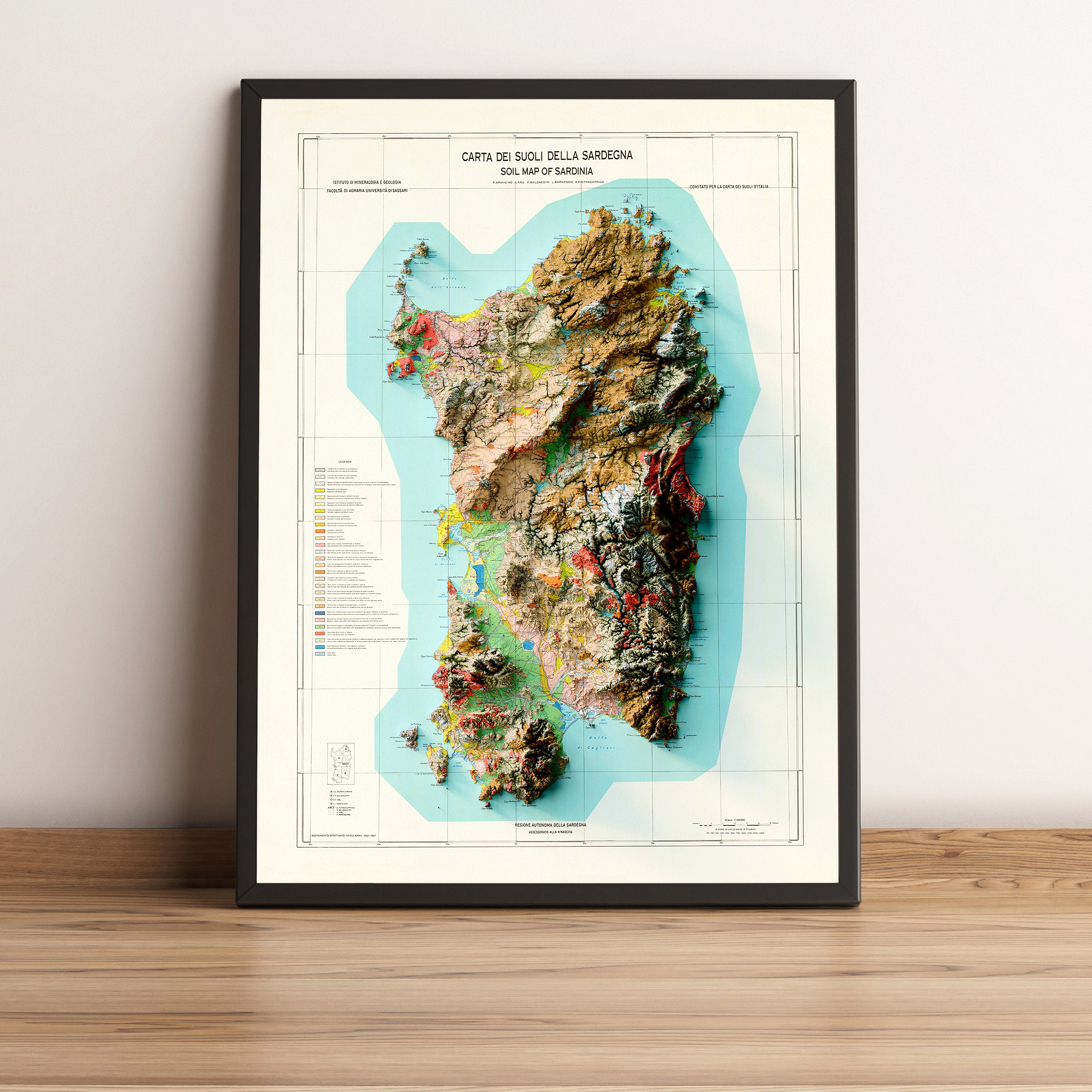 Sardinia Map Sardegna Topo Map Sardinia Relief Map Vintage Map of ...