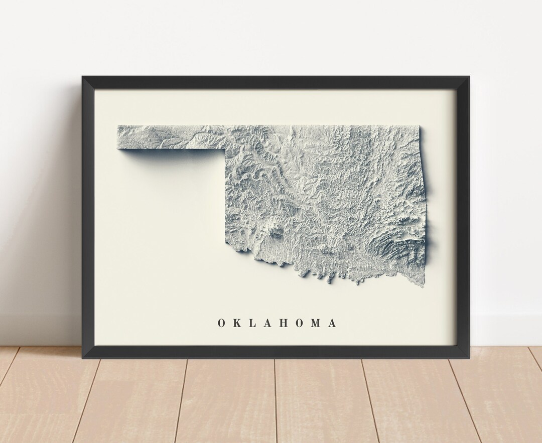Oklahoma Minimalist Relief Map | Oklahoma Wall Art | Framed Oklahoma ...