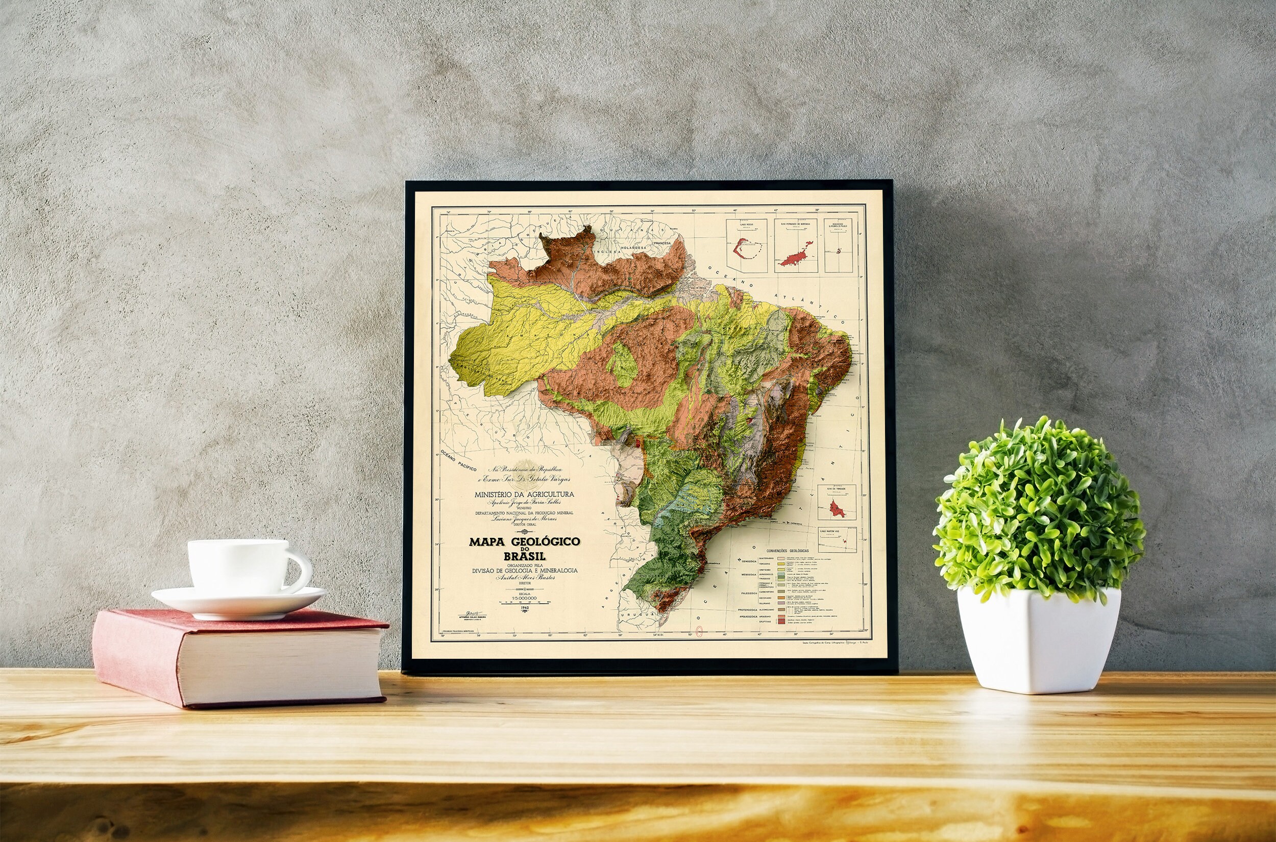 Map of Brazil Relief Map of Brazil Brazil Old Map - Etsy