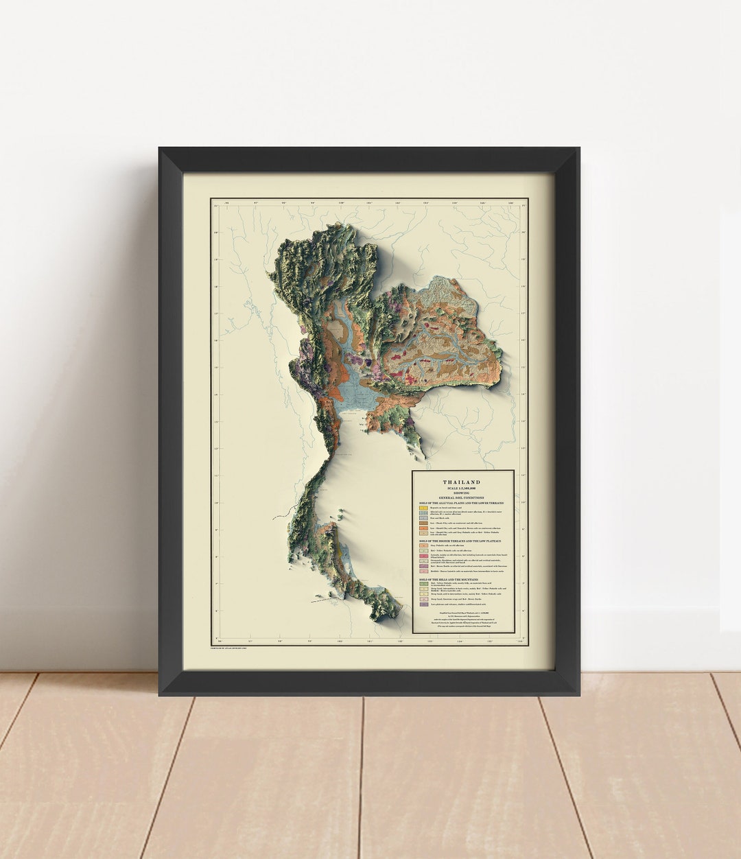 Thailand Map (1967), Thailand Relief Map, Thailand Wall Decor, Thailand ...