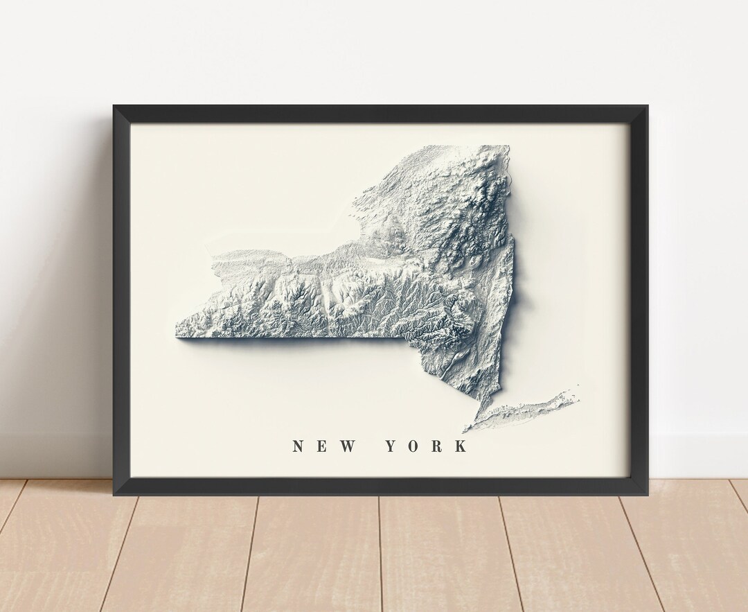 New York State Minimalist Relief Map | NY Wall Art | New York Framed ...