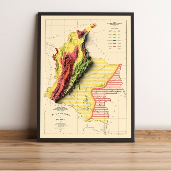 Colombia Map Colombia Geological Relief Map Colombia | Etsy