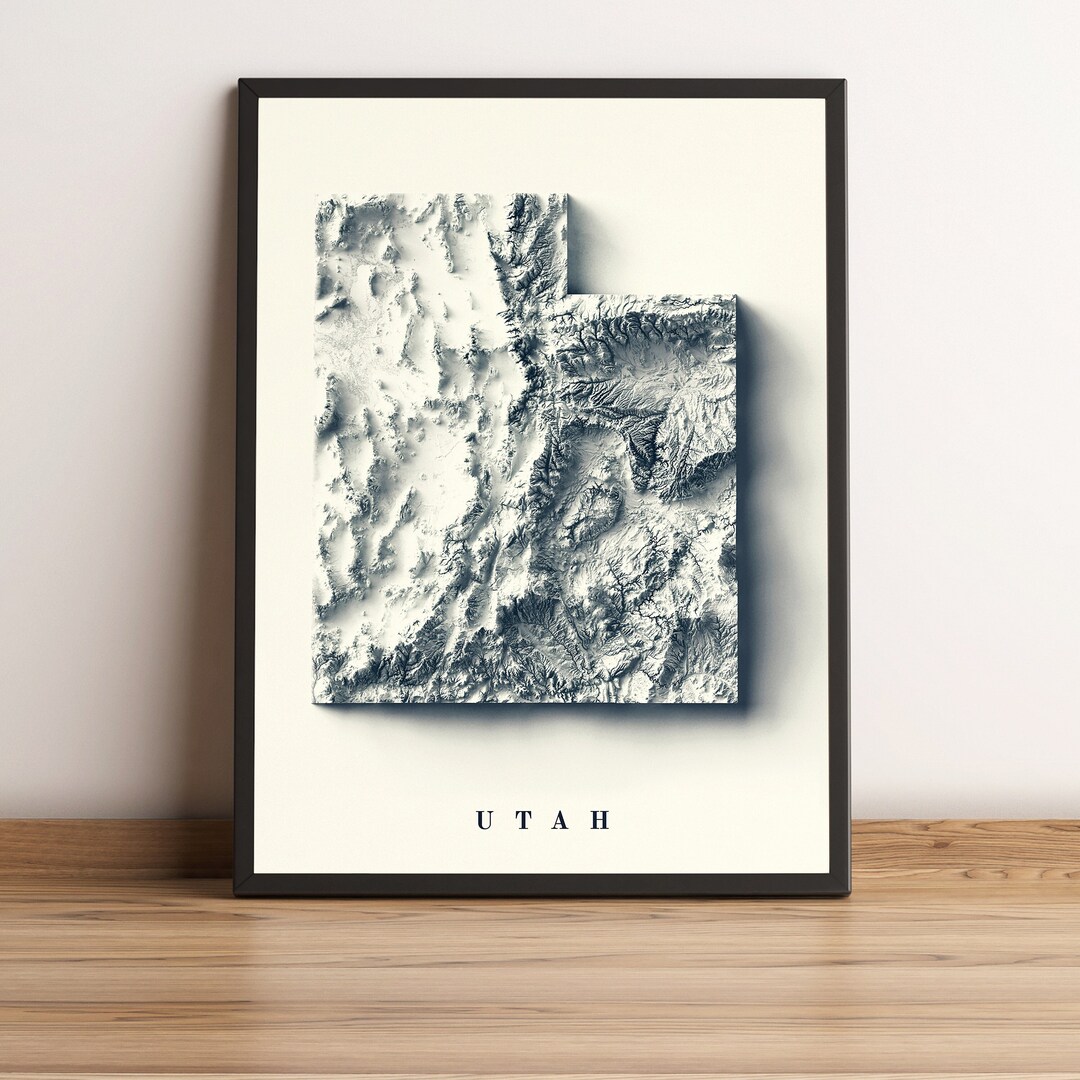 Utah Map, Utah Relief Map, Utah Wall Decor, Utah Minimalist Map, Utah ...
