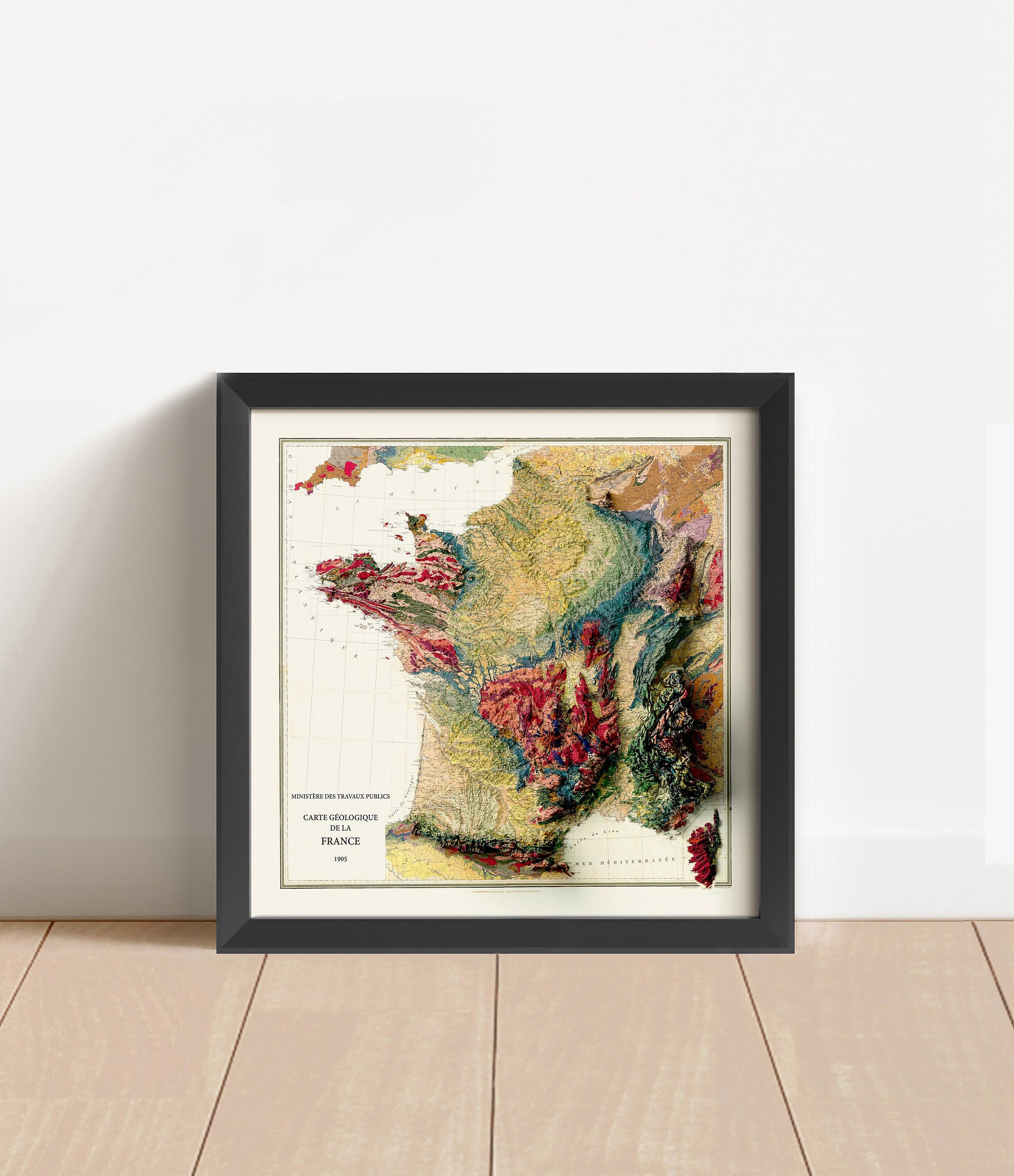 France Geological Vintage Relief Map, Based on 1905 Original | France ...