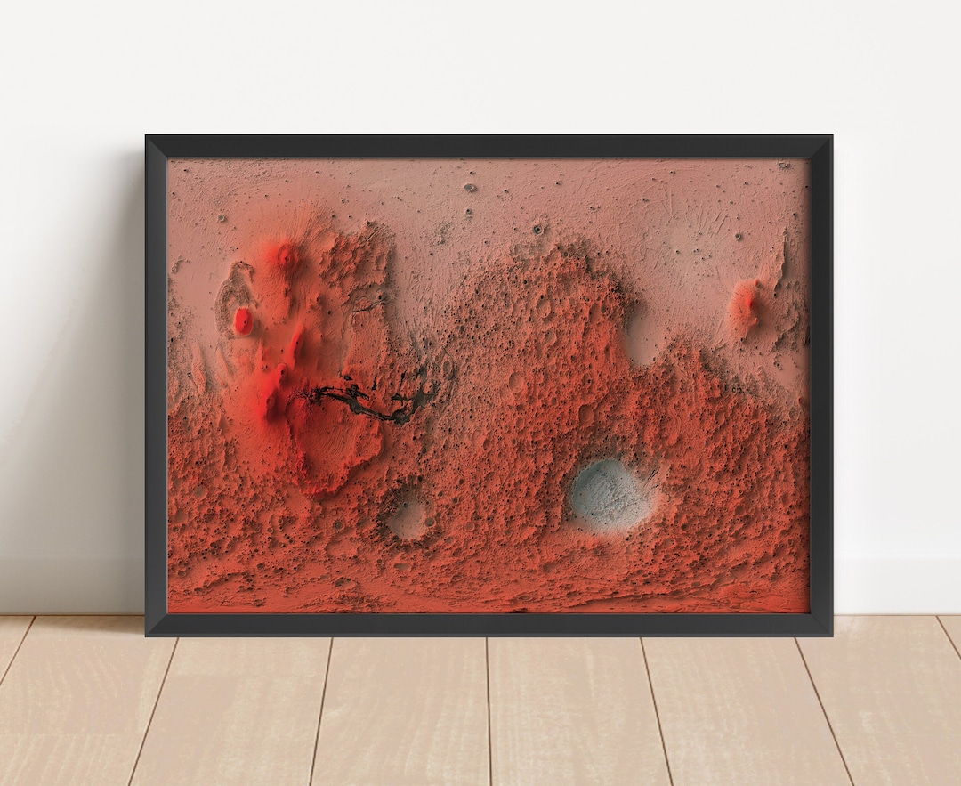 Mars (planet) Minimalist Relief Map | Mars Wall Art | Mars Framed Print ...
