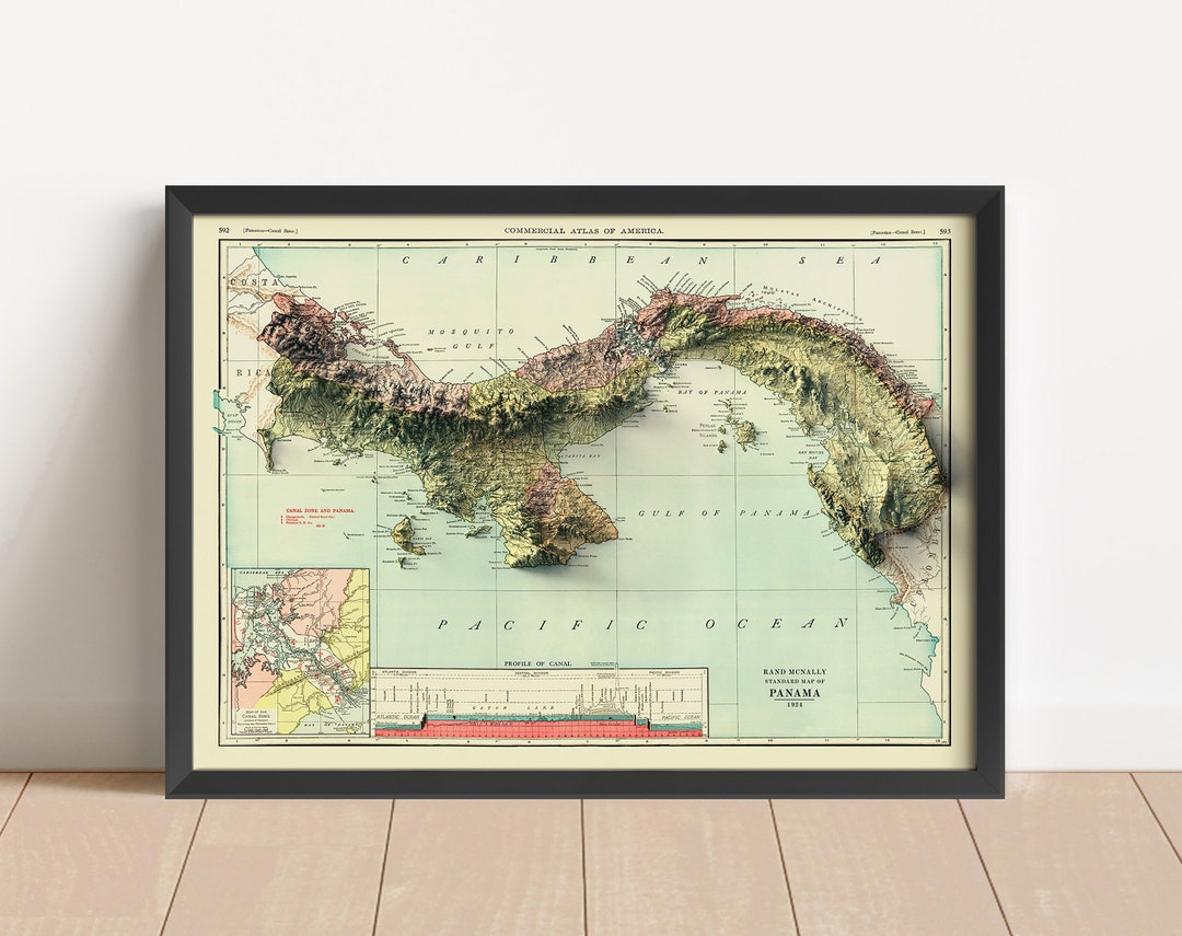 Panama Vintage Relief Map, Based on 1967 Original | Panama Wall Art ...