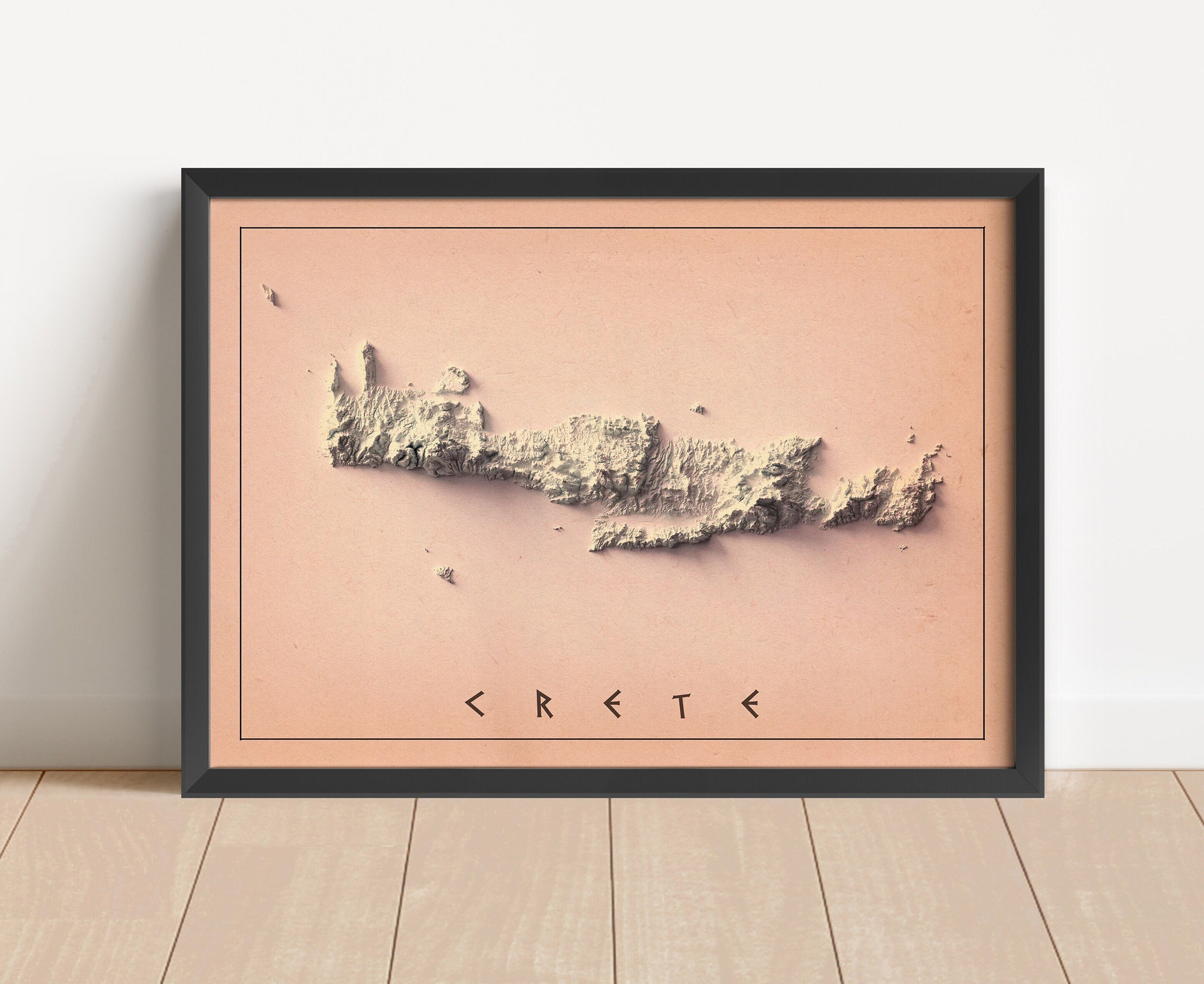 Crete Greece Map, Crete Relief Map, Crete Wall Decor, Crete Minimalist ...