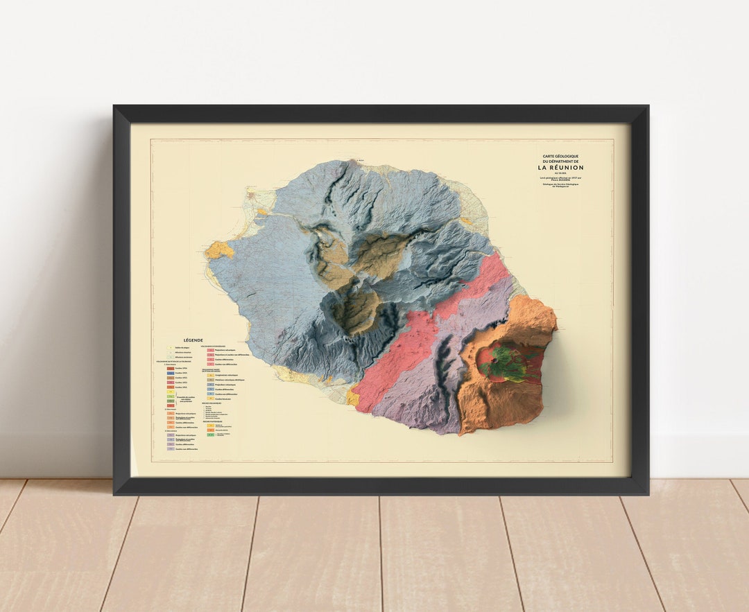 Reunion (france) Vintage Relief Map, Based on 1957 Original | Wall Art ...