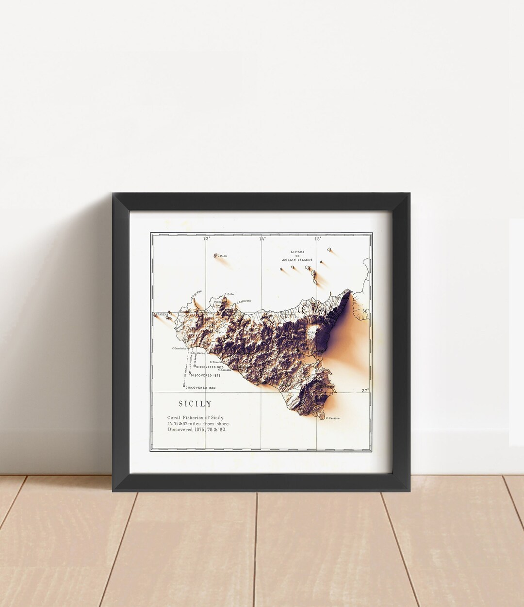Sicily Italy Map (1880), Sicily Relief Map, Sicily Wall Decor, Sicily ...