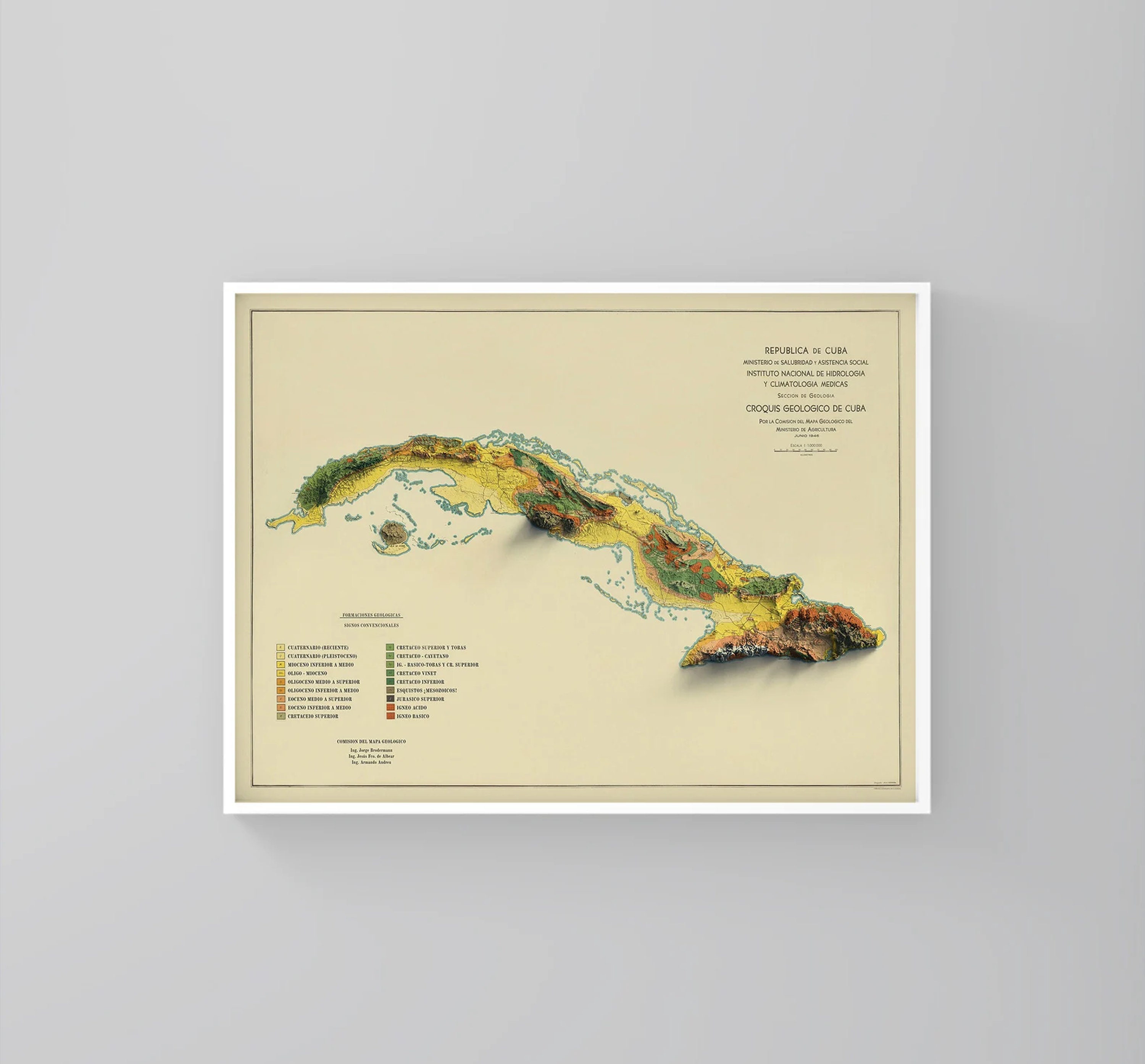 Cuba Map 1946, Cuba Relief Map, Cuba Wall Decor, Cuba Vintage Map, Cuba ...