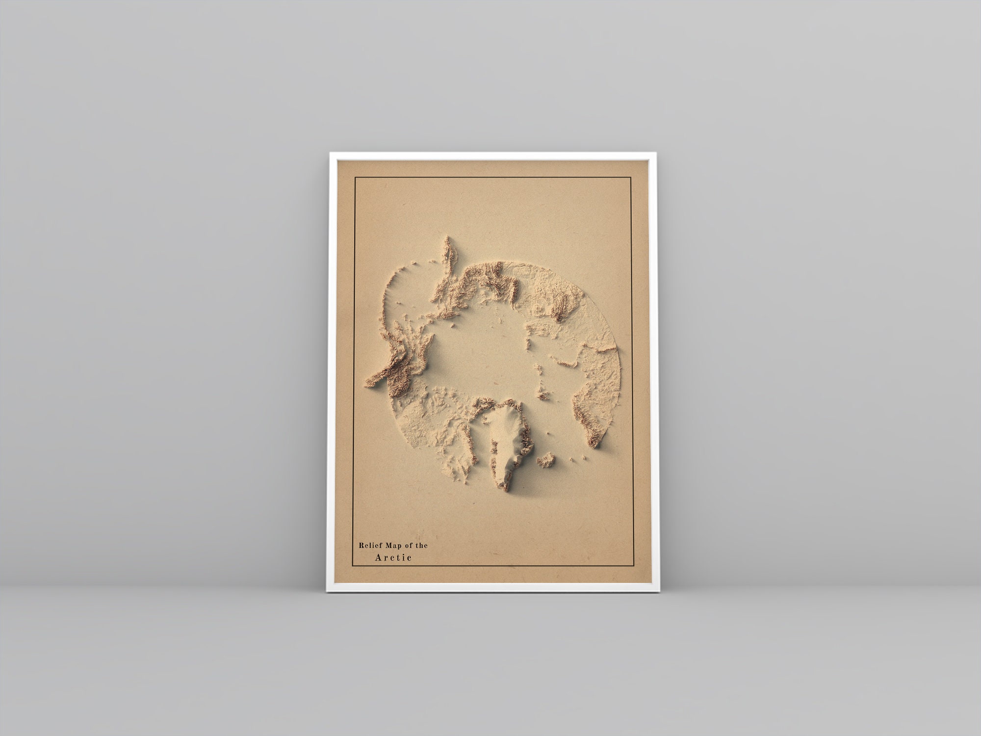 Arctic Map, Arctic Relief Map, Arctic Wall Decor, Arctic Minimalist Map ...