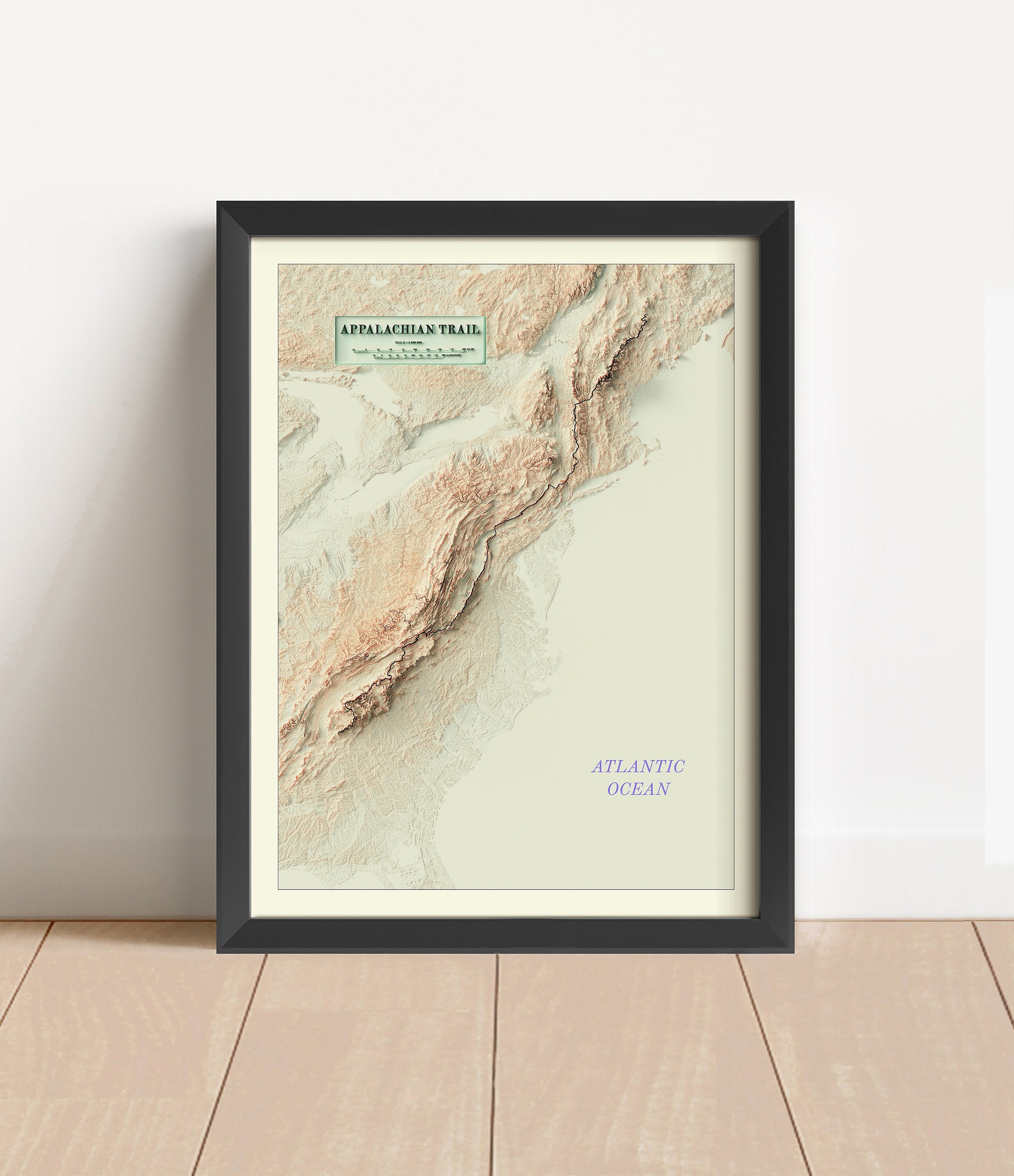 Appalachian Trail Map, Appalachian Relief Map, Appalachian Wall Decor, Appalachian Minimalist ...