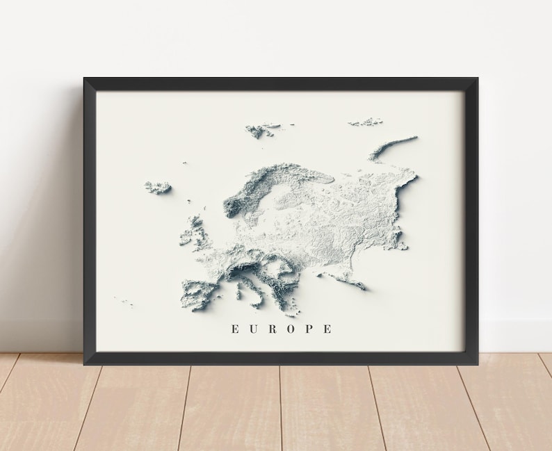 Europe Map, Europe Relief Map, Europe Wall Decor, Europe Minimalist Map ...