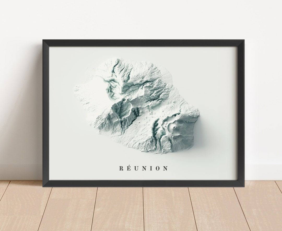 Reunion (france) Minimalist Relief Map | Reunion Wall Art | Framed ...