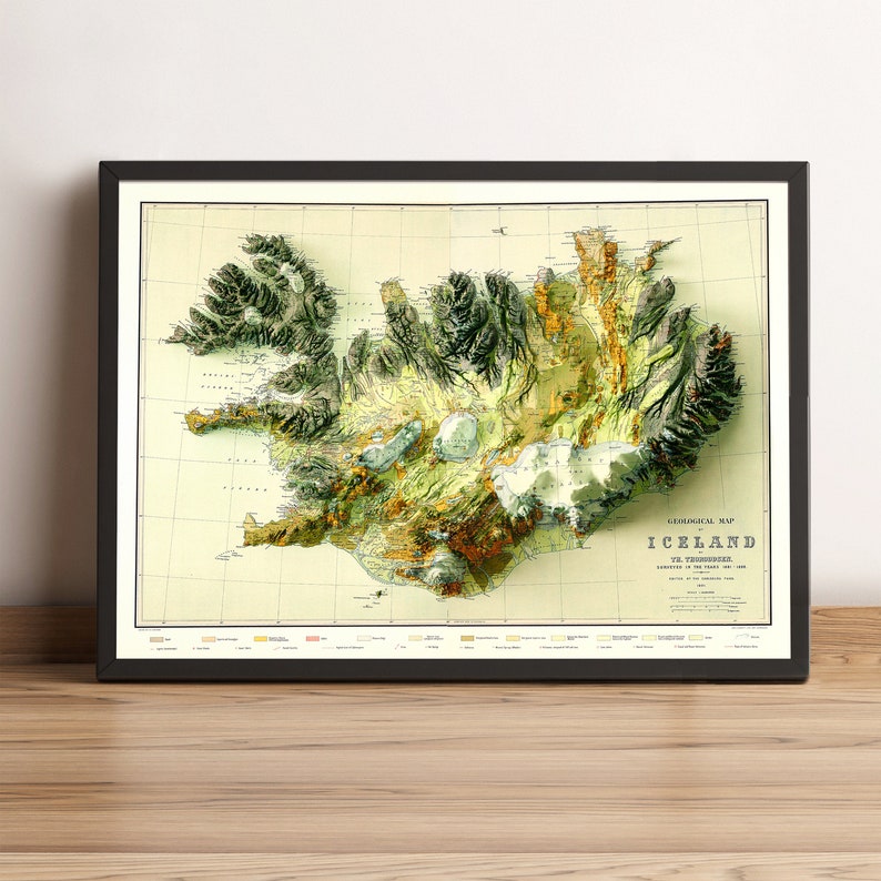Iceland Map Iceland Relief Map Iceland Printable Map - Etsy