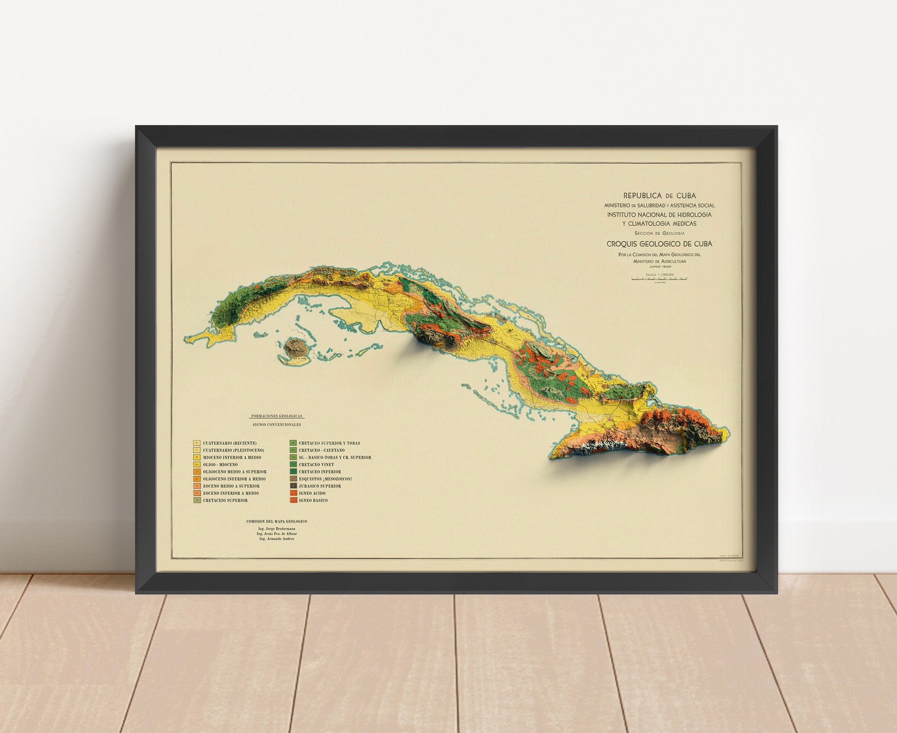 Cuba Map 1946, Cuba Relief Map, Cuba Wall Decor, Cuba Vintage Map, Cuba ...