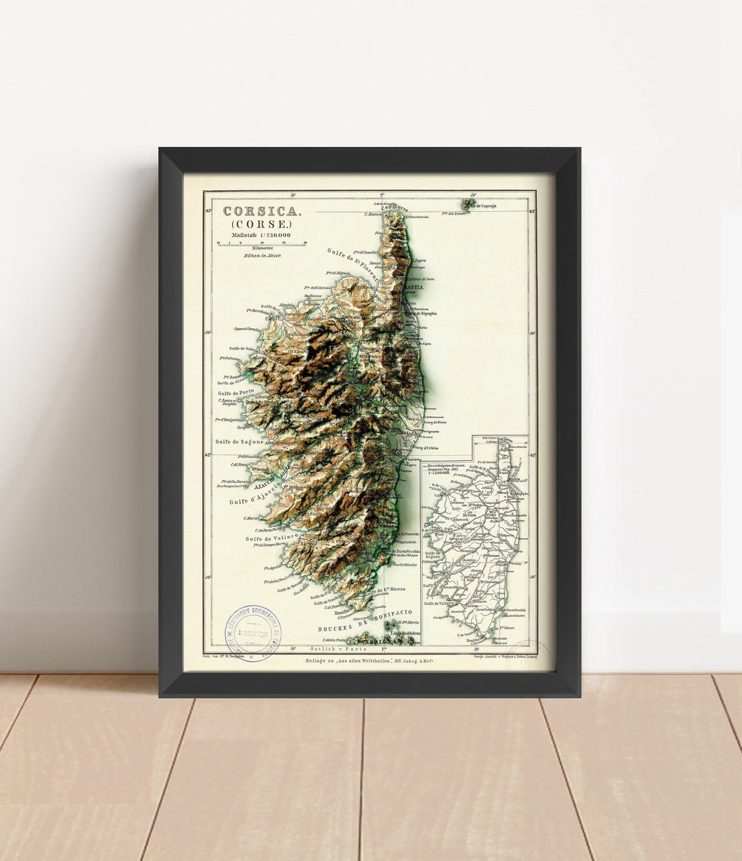 Corsica Map 1872, Corsica Relief Map, Corsica Wall Decor, Corse Vintage ...