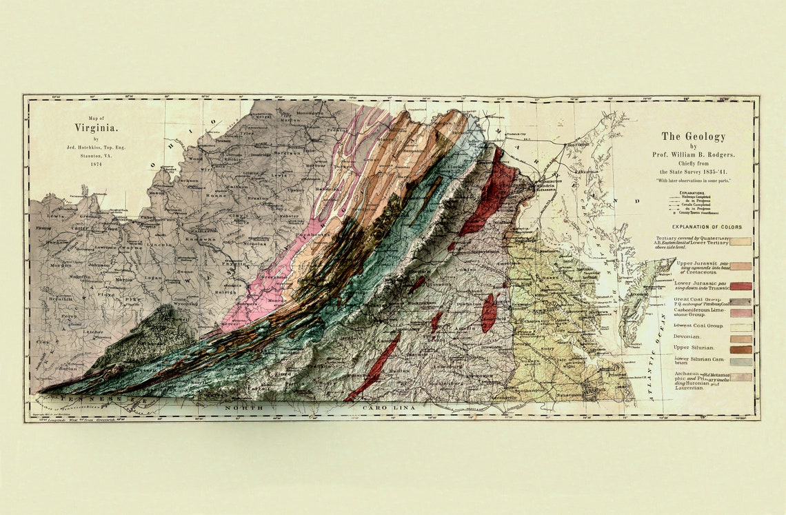 Virginia Map Virginia Relief Map Vintage Map of Virginia Virginia Print ...