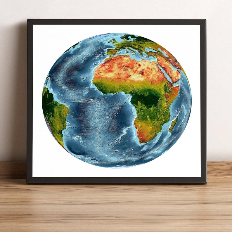 Vertical Perspective Projection World Map | Earth Map Print for Home ...