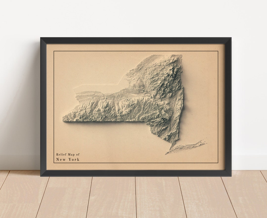 New York State Map, New York Relief Map, NYC Wall Decor, New York Minimalist Map, New York ...