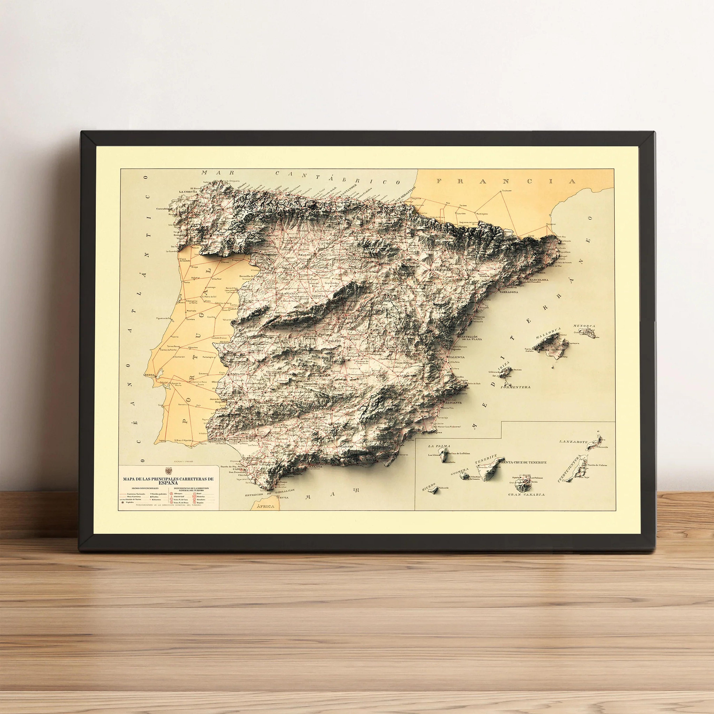 Spain Vintage Relief Map, Based on 1950 Original | Spain Wall Art ...