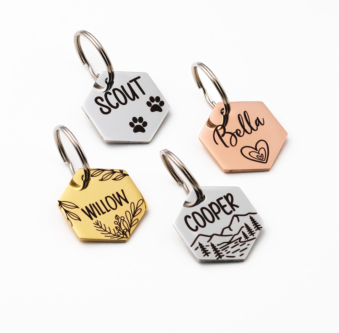 Hexagon Pet ID Tag: Engraved Stainless Steel Dog Tag - Etsy