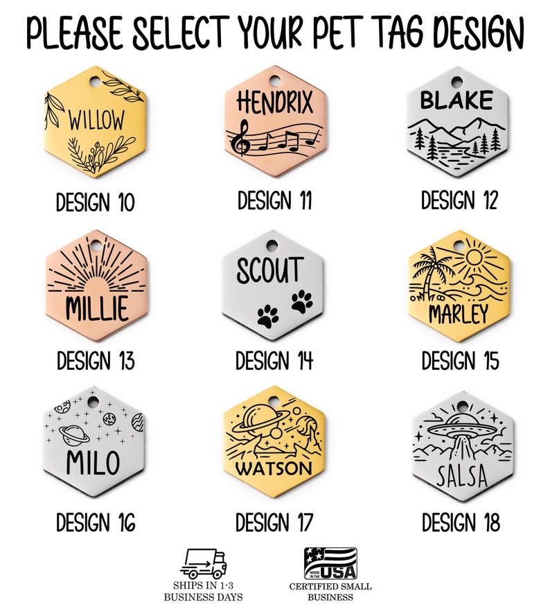 Hexagon Pet ID Tag: Engraved Stainless Steel Dog Tag - Etsy