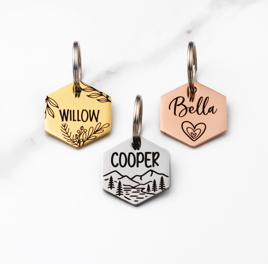 Hexagon Pet ID Tag: Engraved Stainless Steel Dog Tag - Etsy