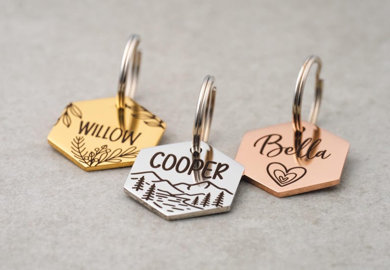 Hexagon Pet ID Tag: Engraved Stainless Steel Dog Tag - Etsy
