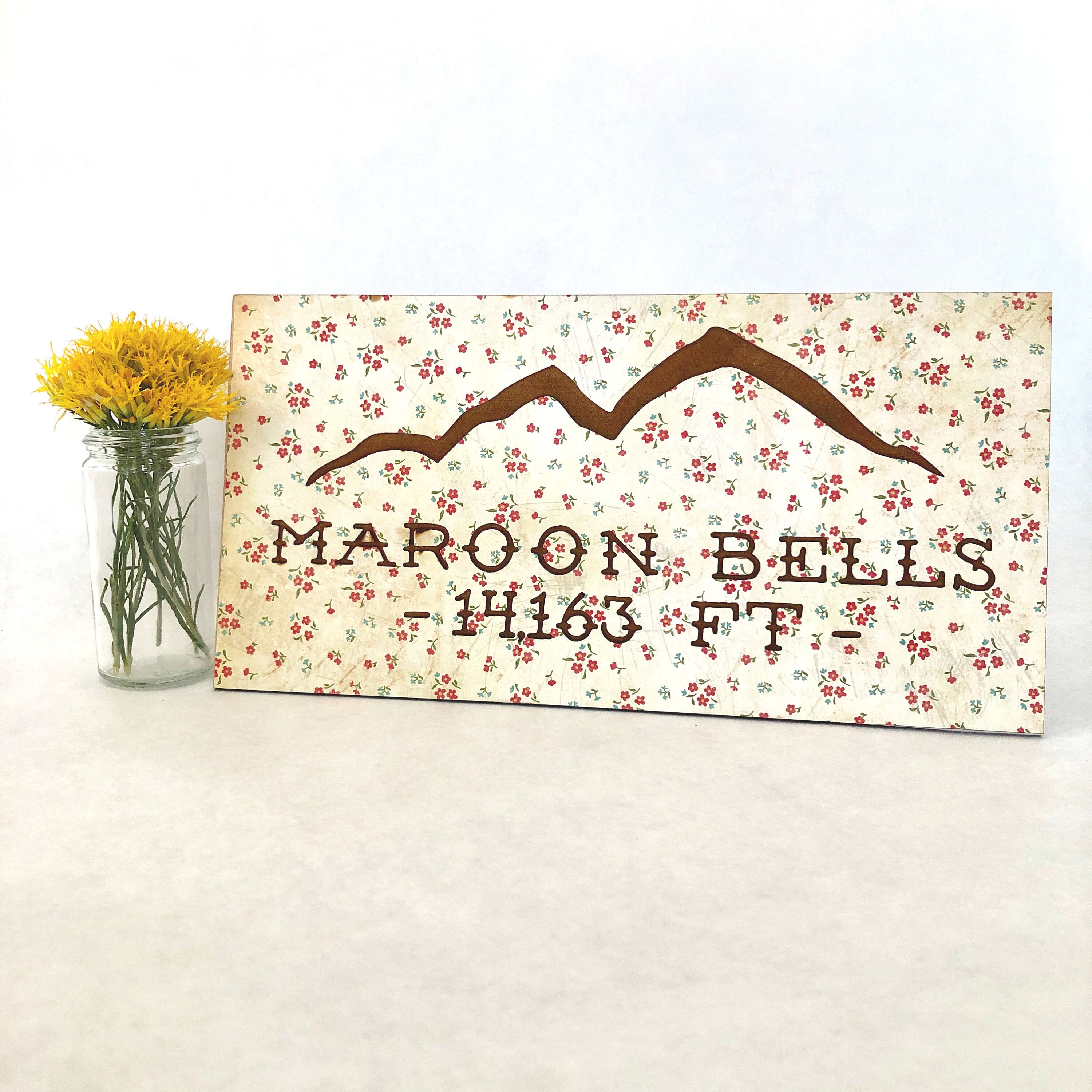 Vintage Floral Patterned Wood 14er Summit Sign Free Shipping Laser ...