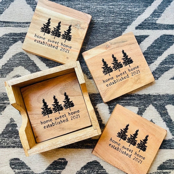 Custom HOME SWEET HOME Coasters Set of 4 Free Shipping | Etsy