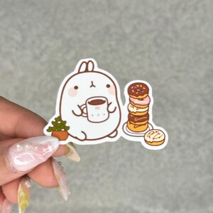 Cute Food Molang Stickers, Red Bean Molang, Peach Molang, Pancake ...