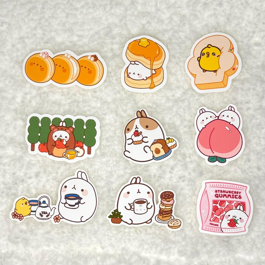 Cute Food Molang Stickers, Red Bean Molang, Peach Molang, Pancake ...