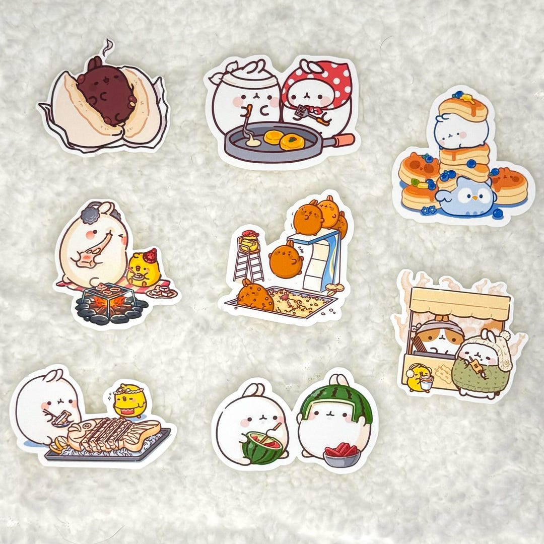 Cute Food Molang Stickers, Red Bean Molang, Peach Molang, Pancake ...
